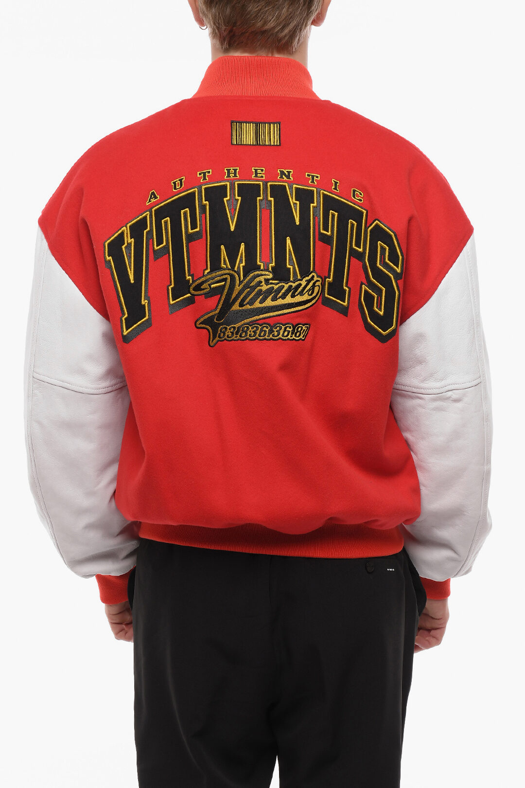 Vetements VTMNTS Leather Sleeve Wool Bomber Jacket with Embroidered ...