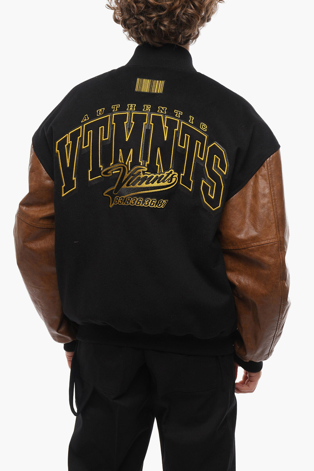 Vetements VTMNTS Leather Sleeve Wool Bomber Jacket with Embroidered ...