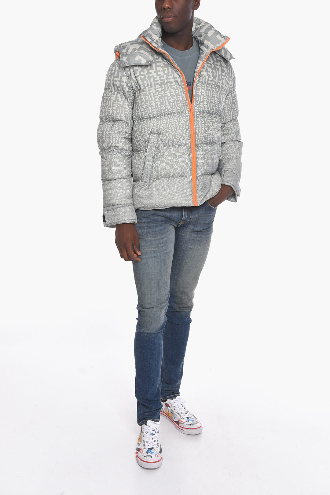 Diesel W-STEP Logoed Puffer jacket with Removable Hood unisex men women ...