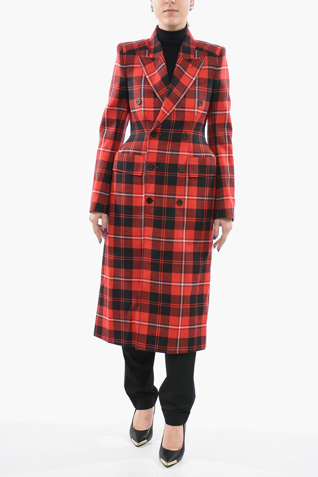 Balenciaga WARDROBE Tartan Wool Double-breasted Coat women - Glamood Outlet