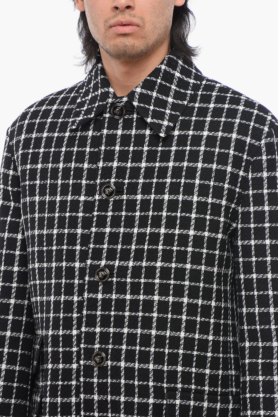 Versace Windowpane Check Wool Blend Coat men - Glamood Outlet