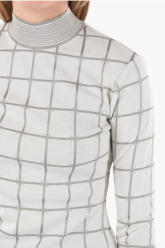 DROMe Windowpane-chekered Perkins-neck Sweater with Ribbed Hems women ...