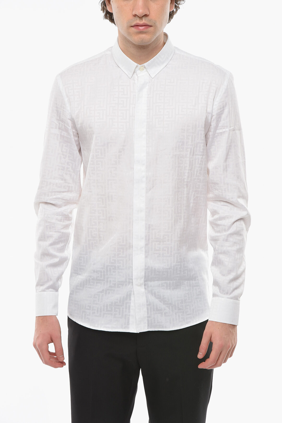 Balmain Wing Collared Shirt with Ton-sur-ton Monogram men - Glamood Outlet