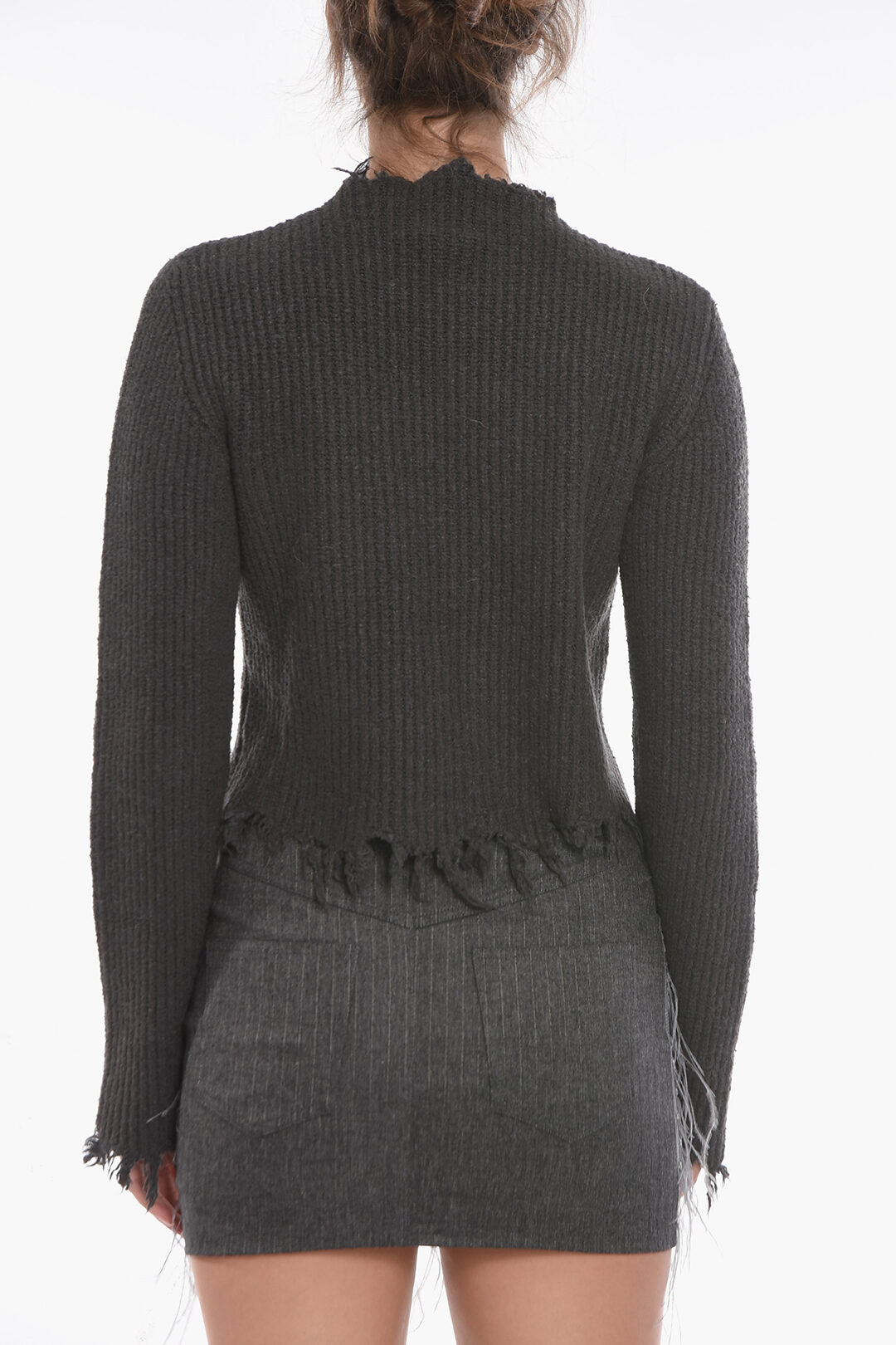 Balenciaga Wool Blend Crop Sweater with Distressed Edges women ...