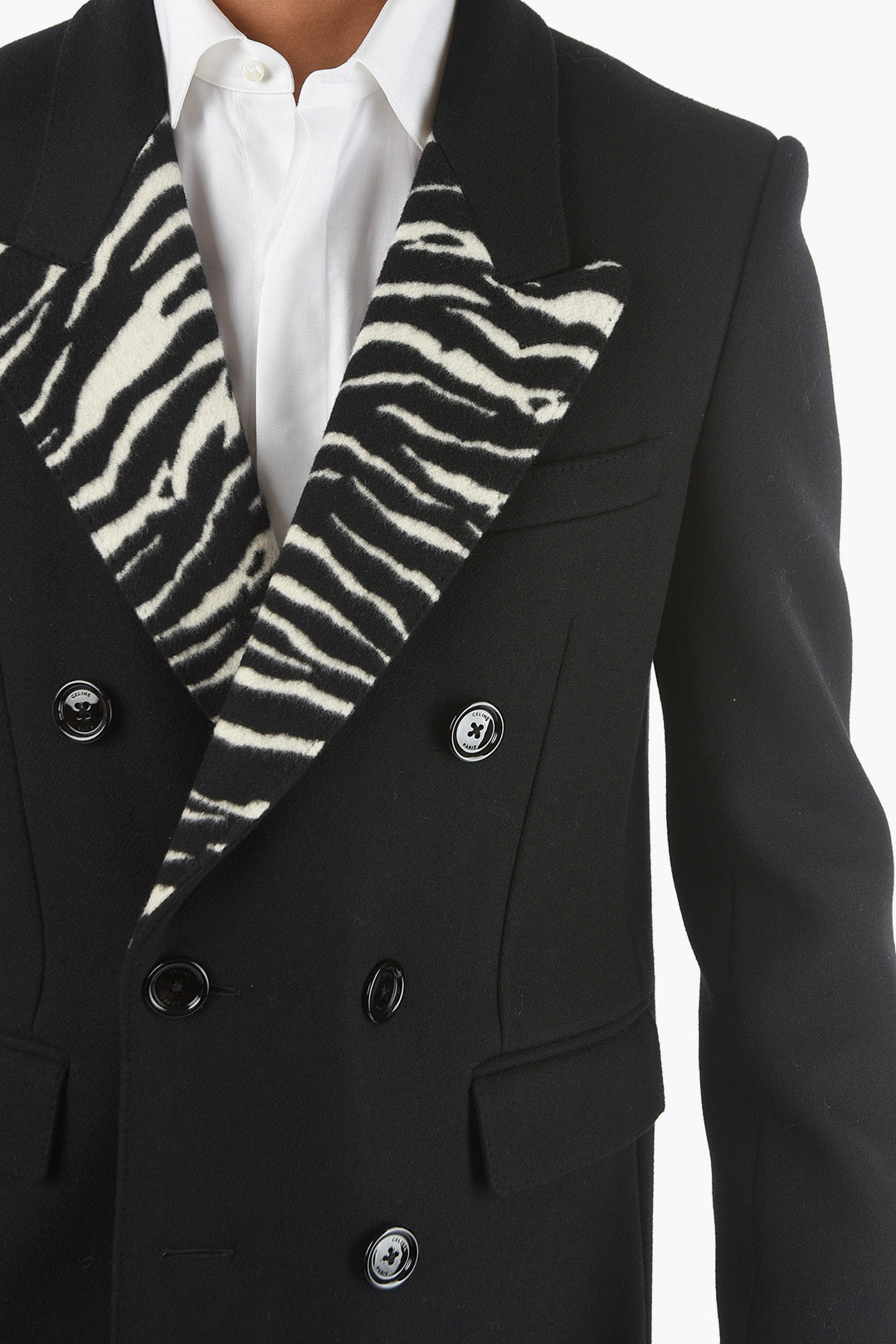 Celine Wool-blend Double-breasted Coat with Peak Lapel in Zebra Motif ...
