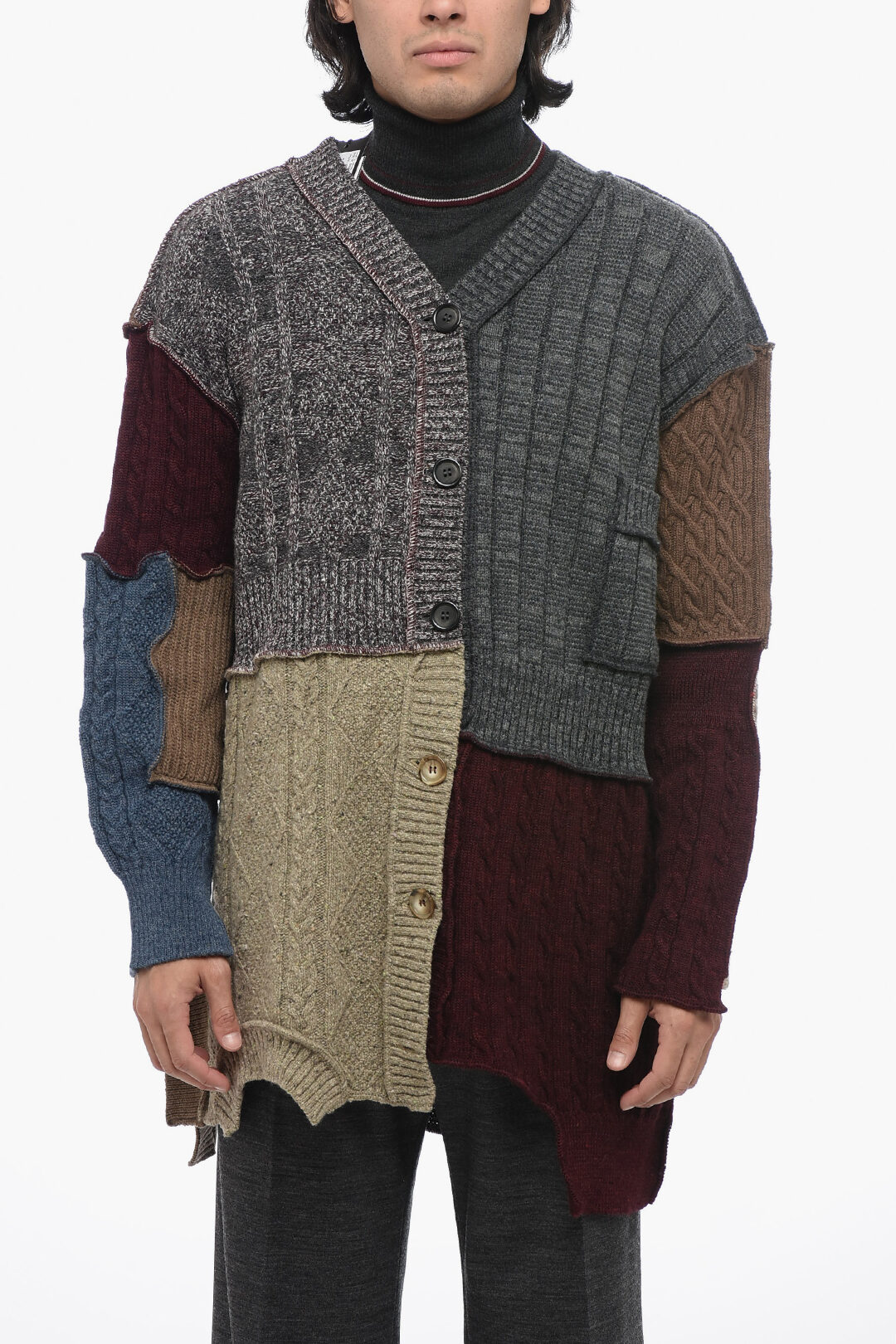 Dolce & Gabbana Wool Blend Patchwork Cardigan with Asymmetric Design ...