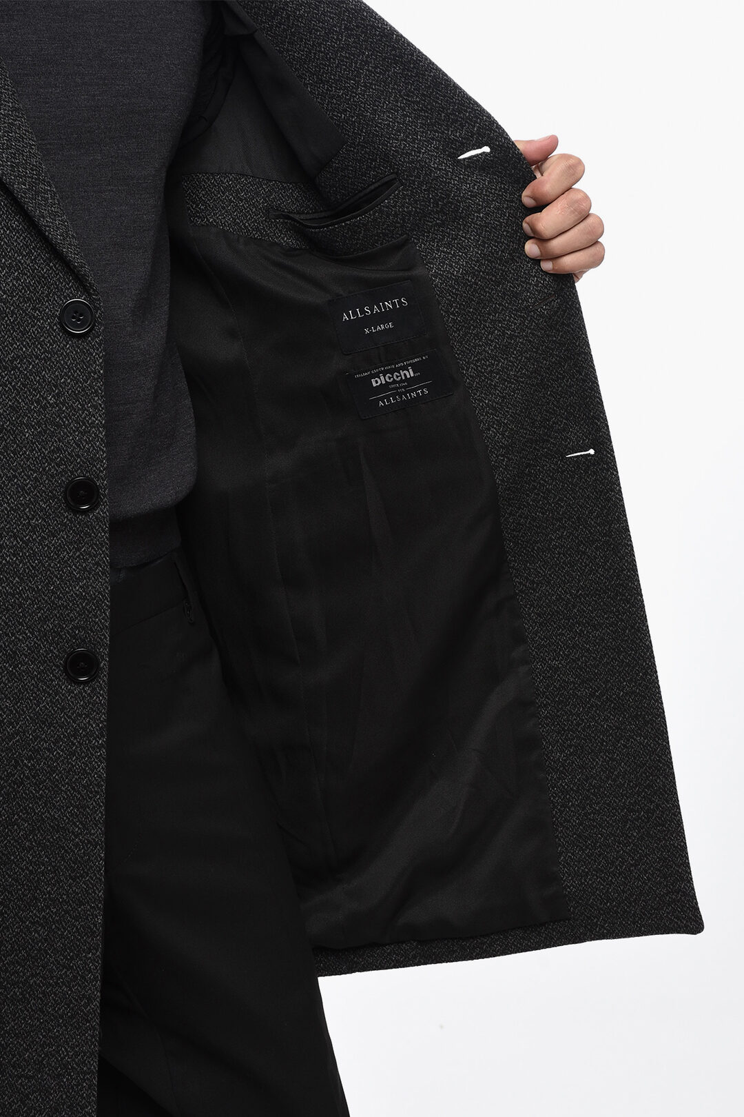 AllSaints Wool Blend TOMMY Single-Breasted Coat with Back Slit men ...