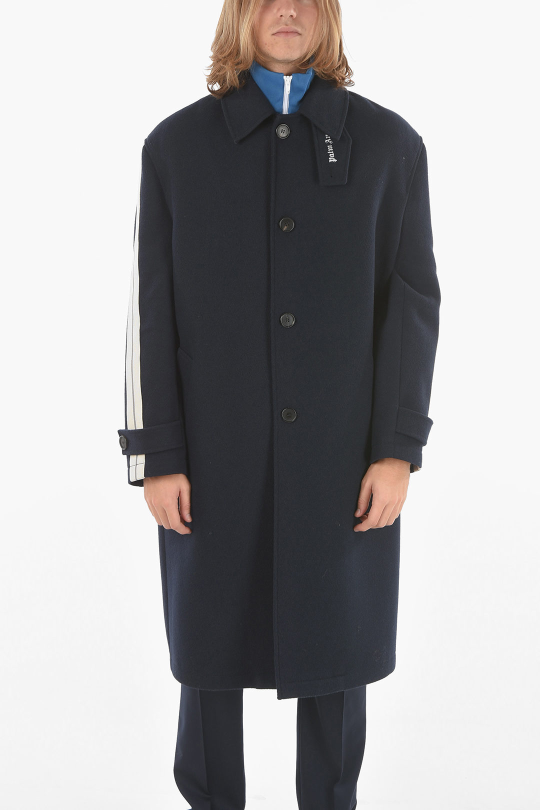 Palm Angels Wool-blend TRACK Coat with Chest Piece and Contrasting Side ...