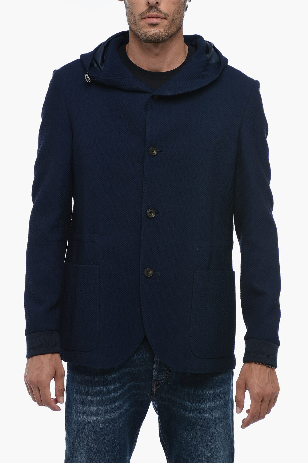 Corneliani Wool-blended Hoodie Sweatshirt with Herringbone Motif men ...