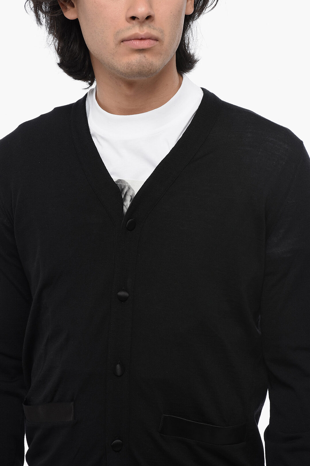 Jil Sander Wool Cardigan with Satin Details men - Glamood Outlet