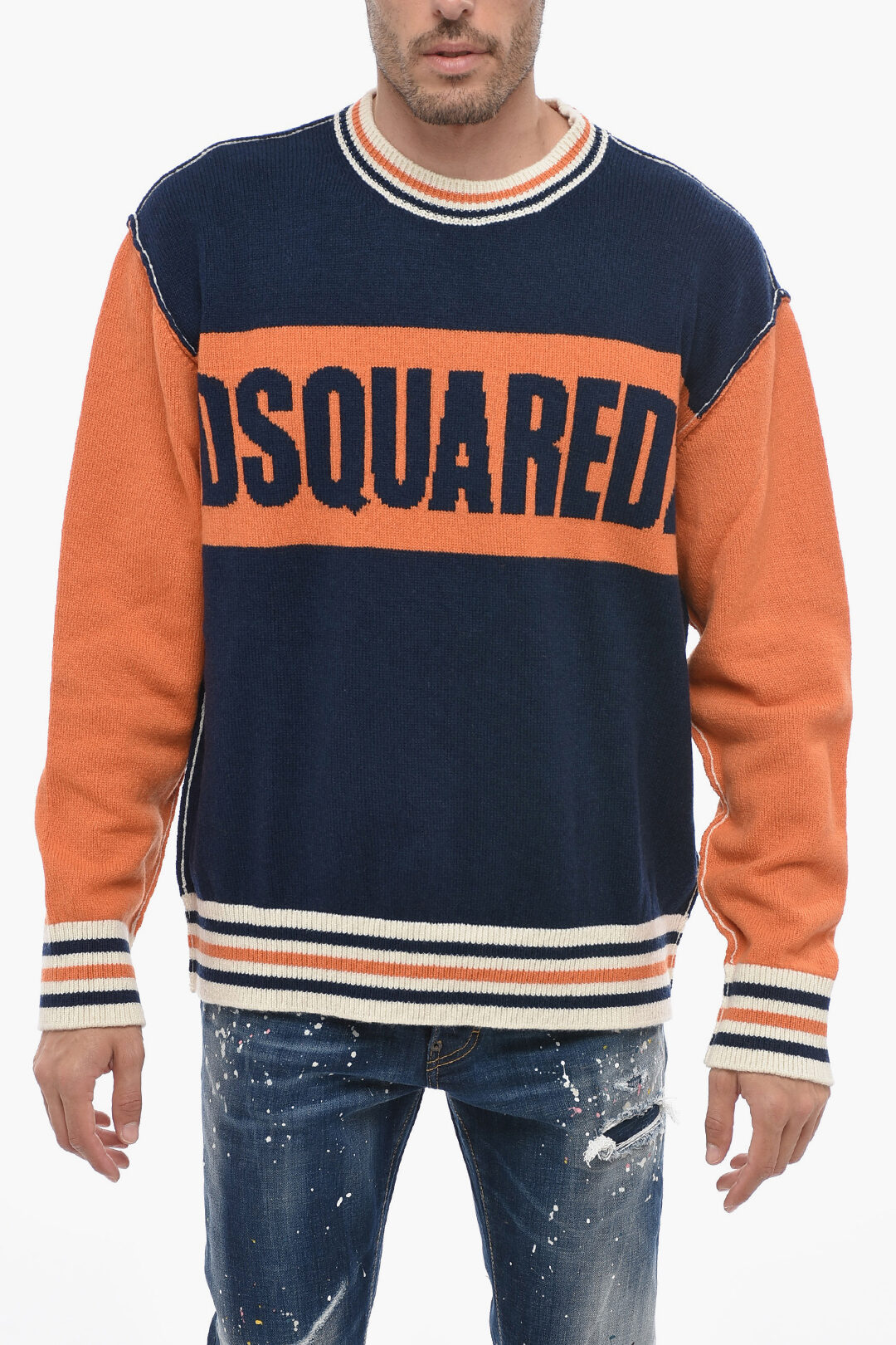 Dsquared2 Wool COLLEGE Sweater with Striped Pattern men - Glamood Outlet