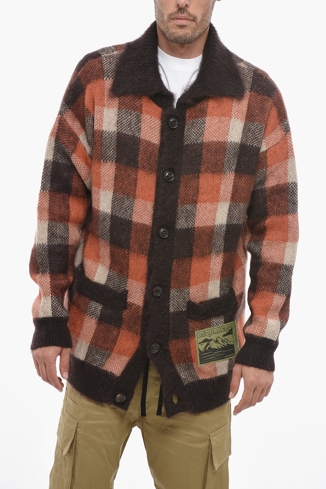 Dsquared2 Wool Oversized Cardigan with Check Pattern men - Glamood Outlet