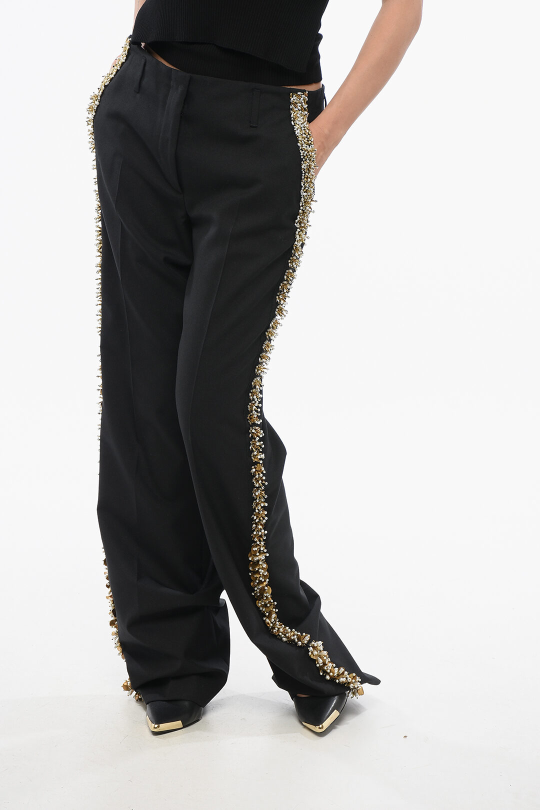 Dries Van Noten Wool PARCHIA Pants with Decorative Application women ...