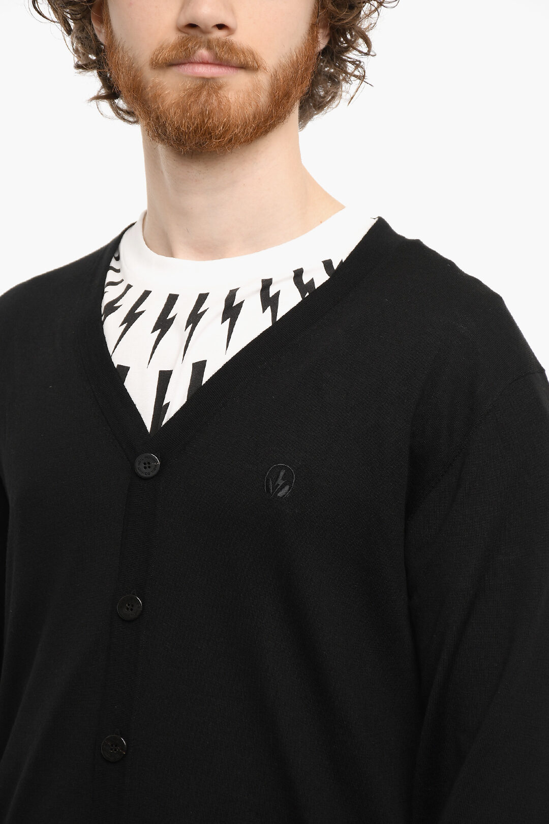 Neil Barrett Wool Slim Fit Cardigan With V-Neck and Ridded cuff men ...